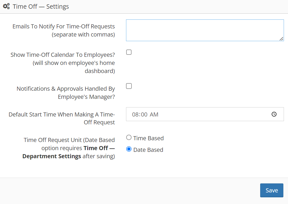 Time Off Request - Settings – InStaff Knowledgebase