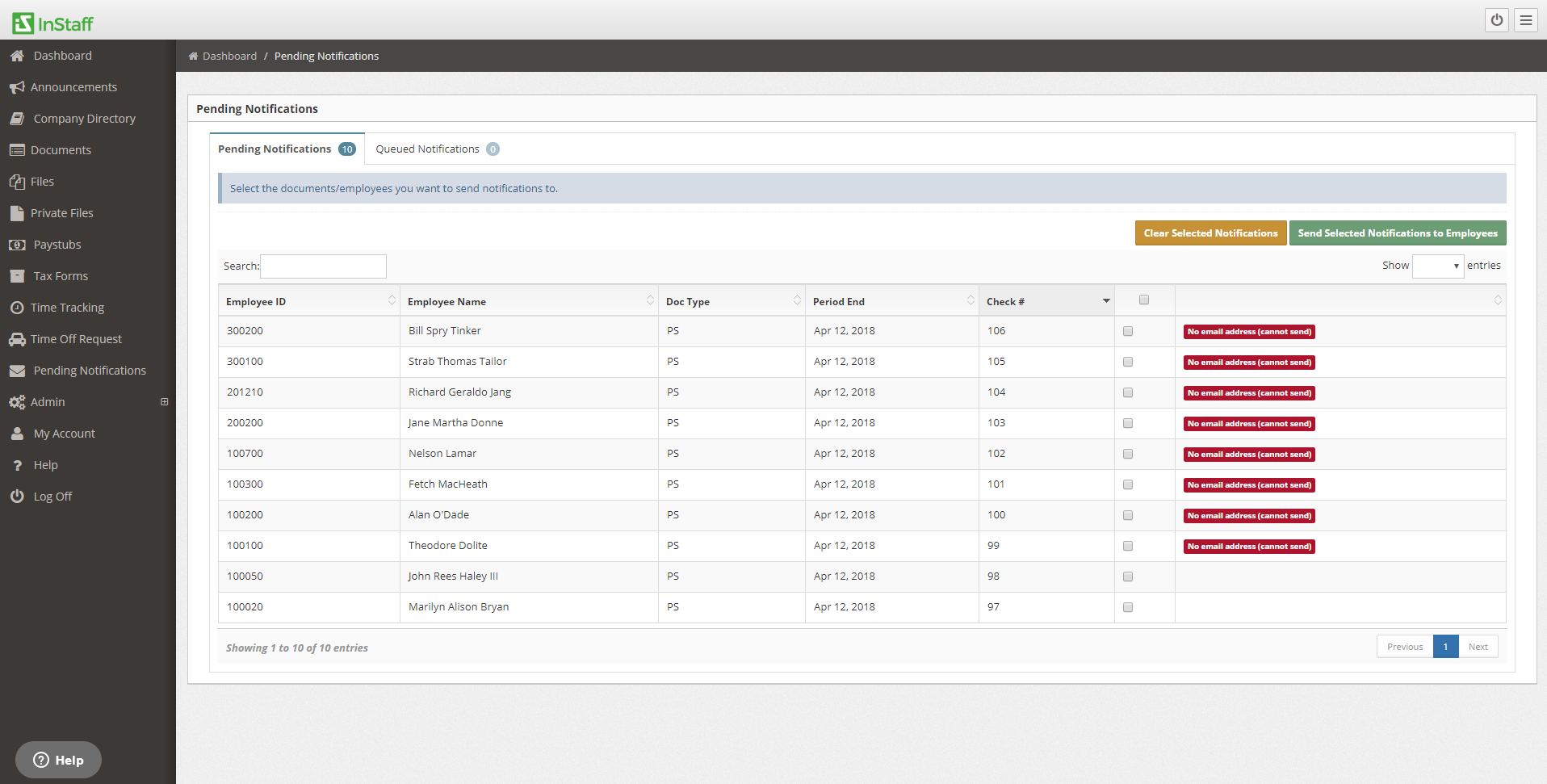 Sending Pay Document Notifications – InStaff Knowledgebase
