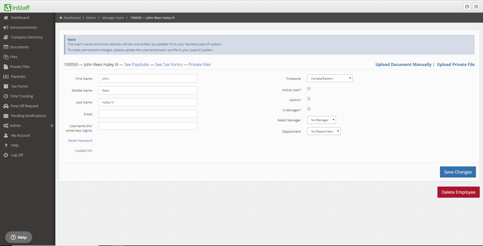 Updating A Single Employee's Information – InStaff Knowledgebase
