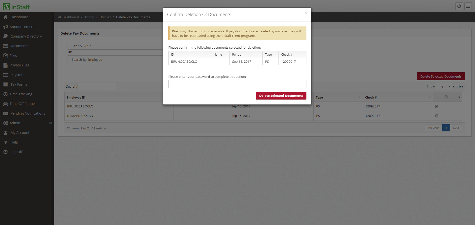 Deleting A Pay Document – InStaff Knowledgebase