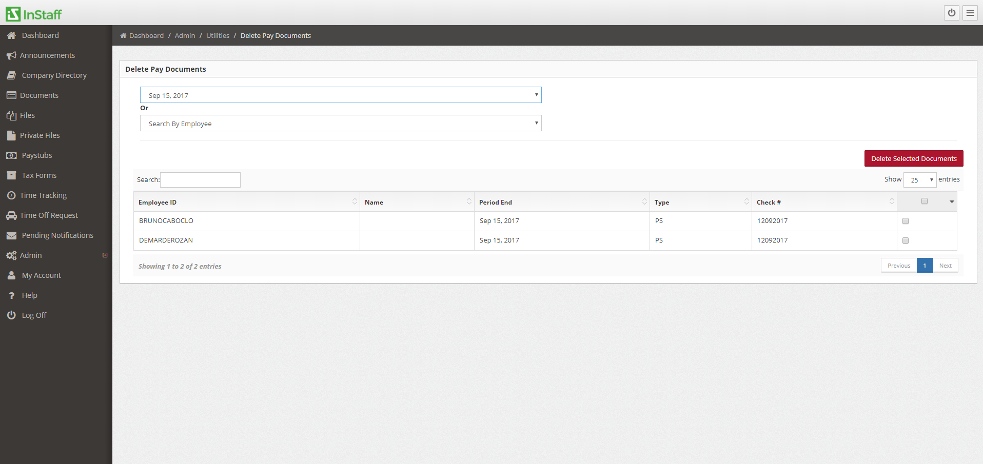 Deleting A Pay Document – InStaff Knowledgebase
