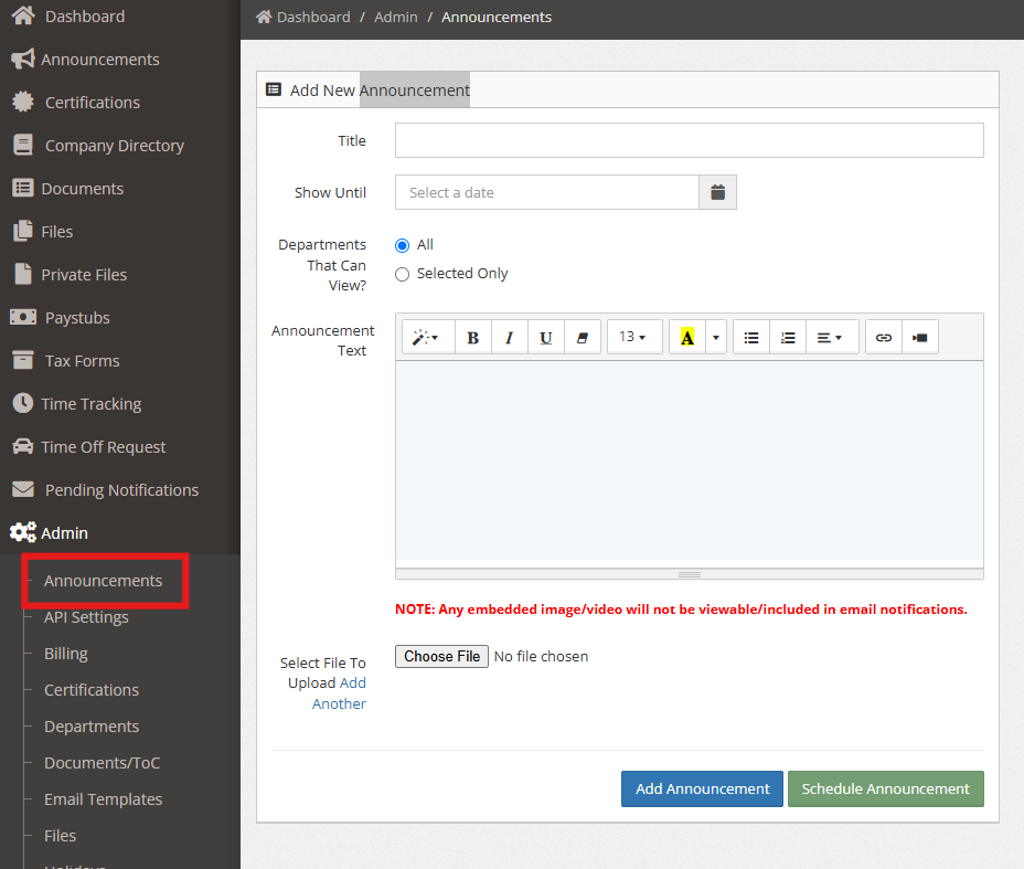 How to Add and Schedule an Announcement – InStaff Knowledgebase
