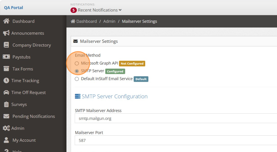 Configure Microsoft Graph API Mail Server Settings – InStaff Knowledgebase